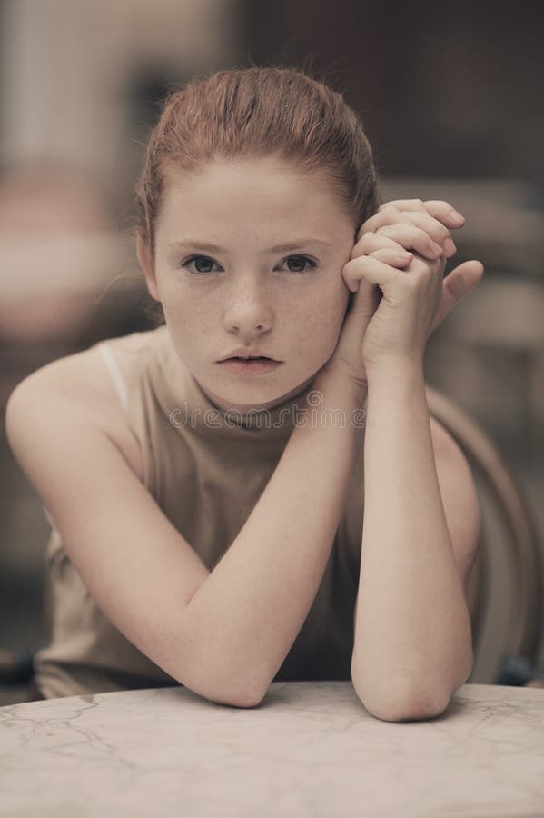 Beautiful Girl Waiting at Table in Cafe Stock Image - Image of ...