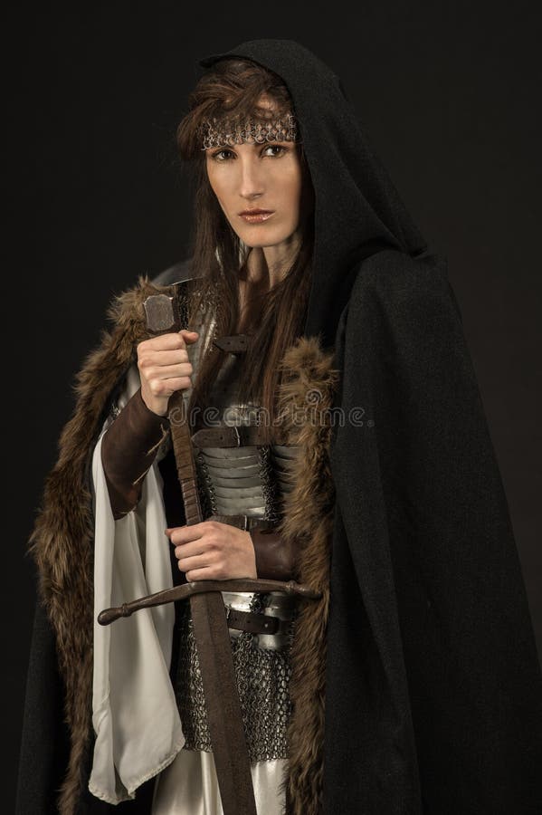 Beautiful Girl Warrior in Medieval Clothes Stock Photo - Image of ...