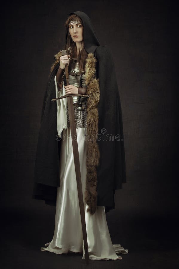 Beautiful Girl Warrior in Medieval Clothes Stock Photo - Image of ...