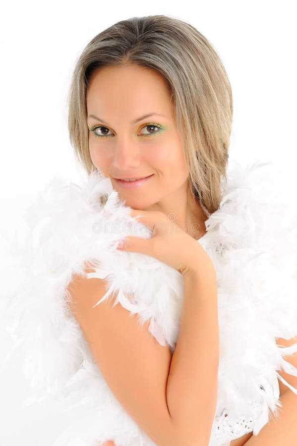 Girl with white feathers stock photo. Image of closeup - 7059634