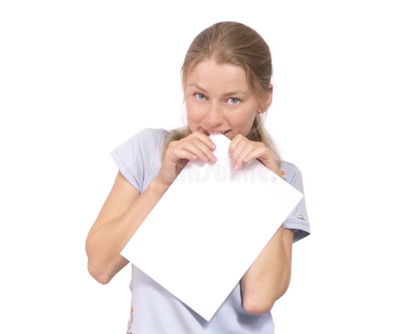 The Beautiful Girl With White Piece Of Paper Picture. Image: 6002138