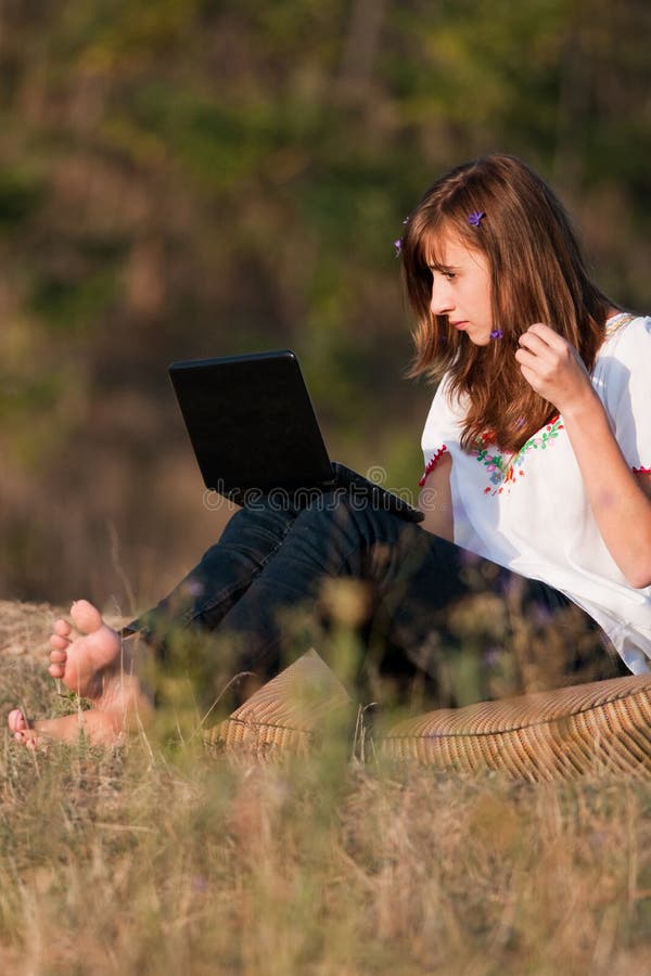 Beautiful Girl Working on Computer Stock Photo - Image of portrait ...