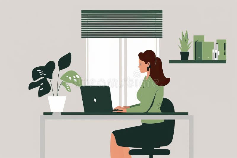 Beautiful Girl Working on Computer Stock Illustration - Illustration of ...