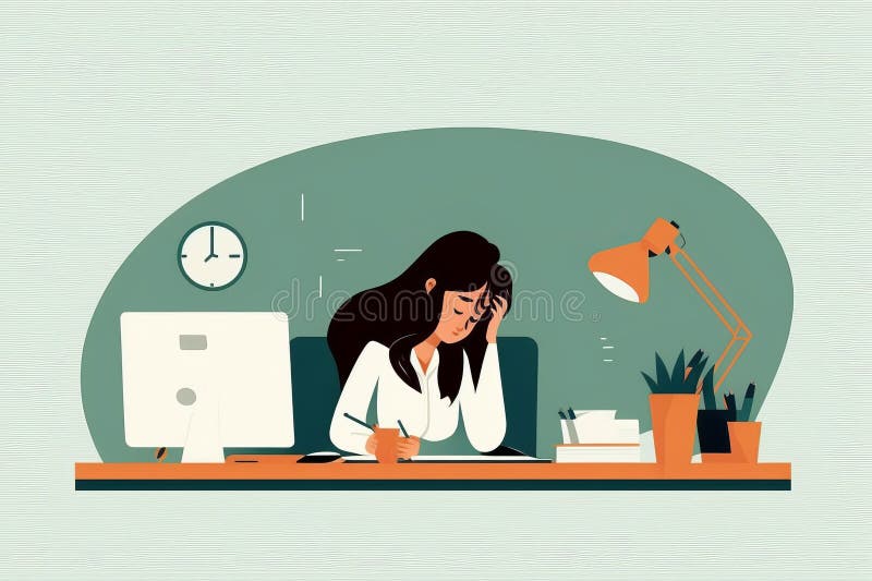 Beautiful Girl Working on Computer Stock Illustration - Illustration of ...