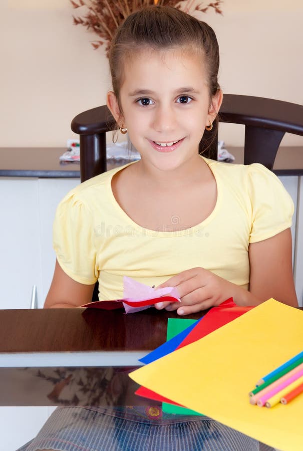 Beautiful Girl Working on Her Art Project Stock Image - Image of ...