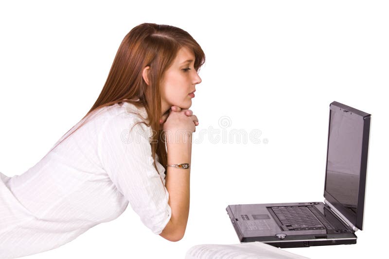 Beautiful Girl Working on Her Laptop Stock Photo - Image of casual ...
