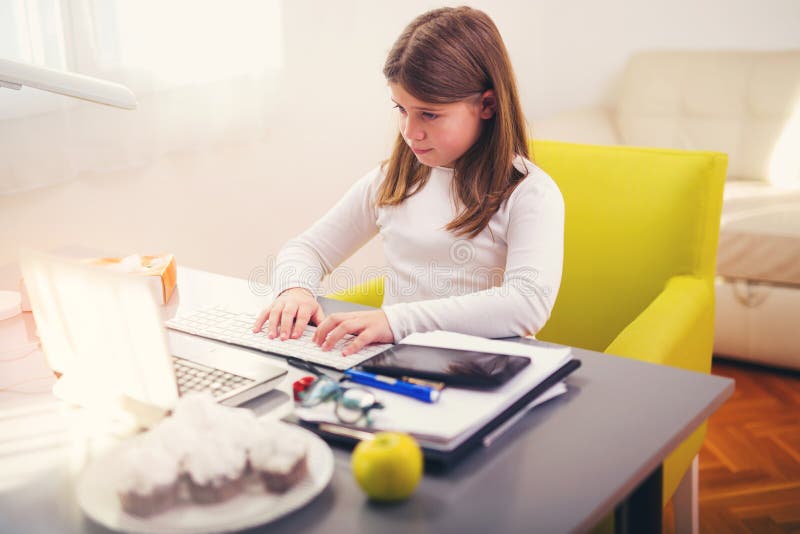 Beautiful Girl Working on Her School Project Stock Image - Image of ...