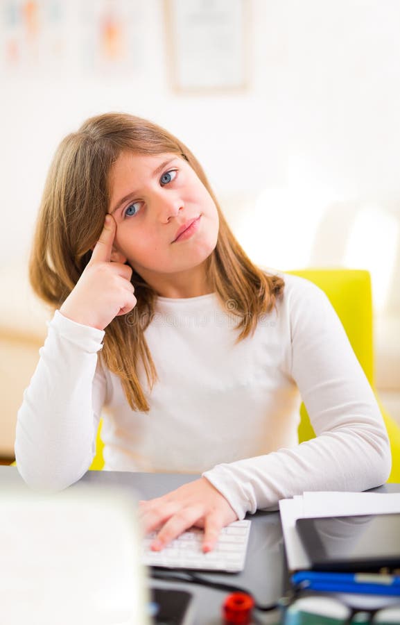 Beautiful Girl Working on Her School Project at Home Stock Image ...