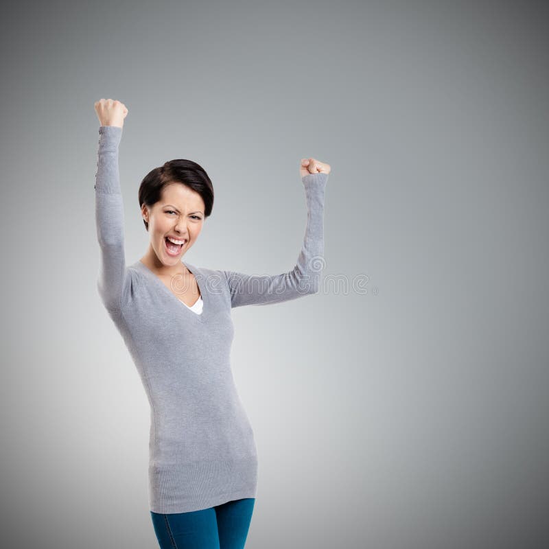 Beautiful Girl Yes Gesturing is Happy Stock Photo - Image of hand ...