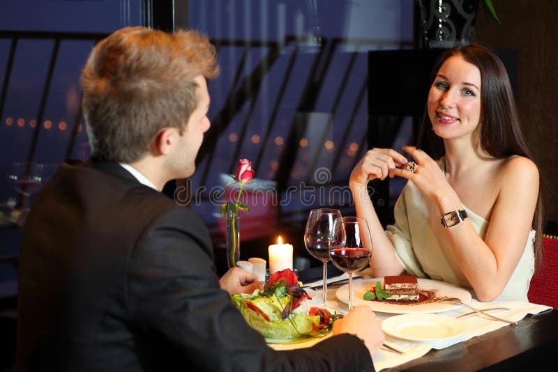 Girl and Boy Met at Restaurant for Dinner Stock Photo - Image of ...