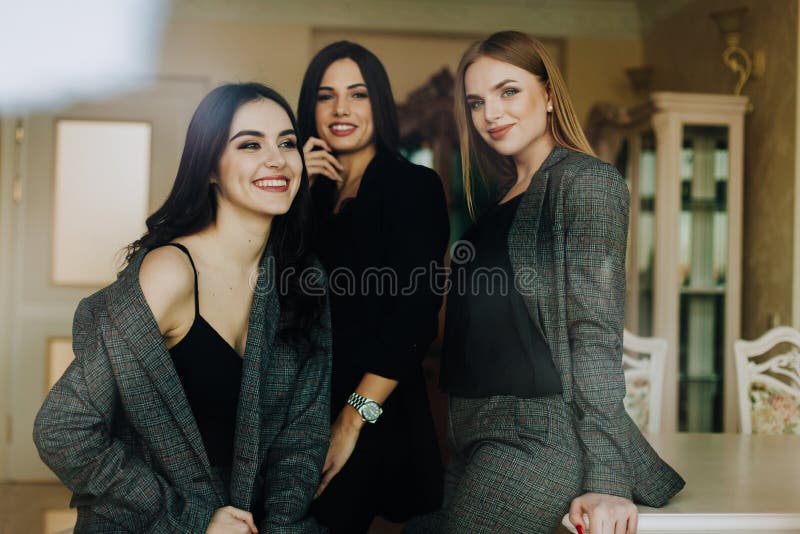 Beautiful Girls in Black Suits Stock Photo - Image of caucasian ...