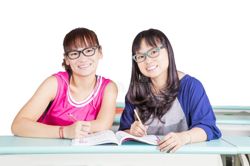 Beautiful Girls Learning at Classroom Stock Image - Image of adult ...