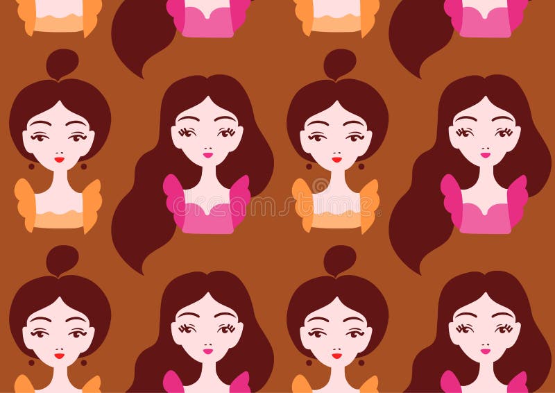 Beautiful Girls Seamless Pattern. Stock Vector - Illustration of ...
