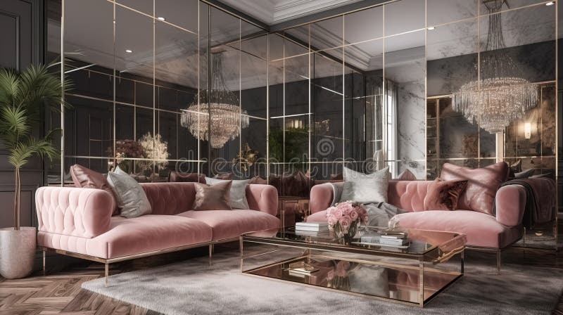 Beautiful Glamorous Living Room Interior Design Stock Illustration ...