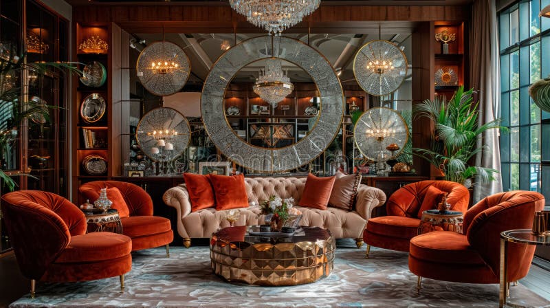 Beautiful Glamorous Living Room Interior Design Stock Illustration ...