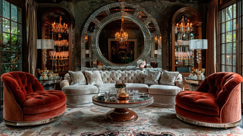 Beautiful Glamorous Living Room Interior Design Stock Illustration ...