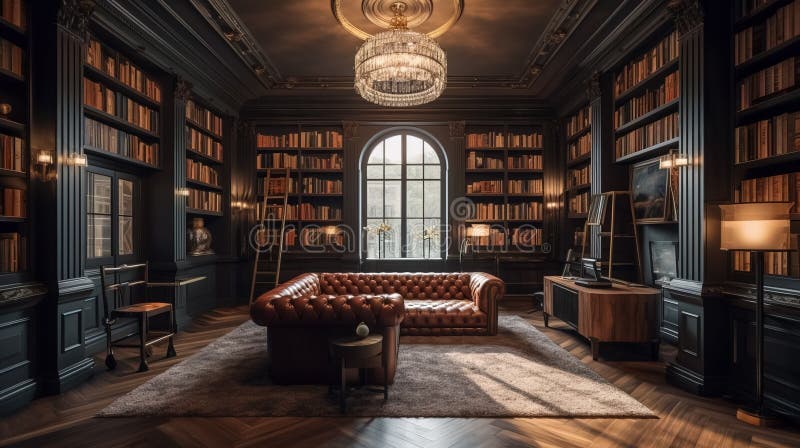 Beautiful Glamorous and Sophisticated Home Library Stock Illustration ...