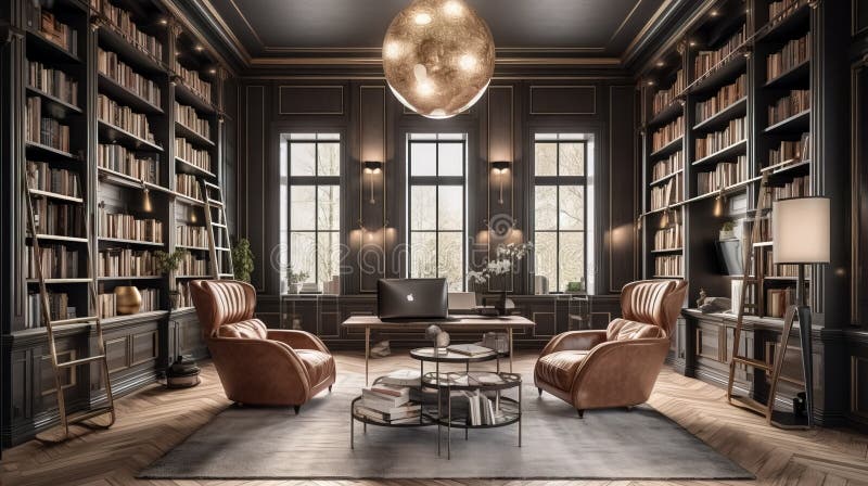 Beautiful Glamorous and Sophisticated Home Library Stock Illustration ...