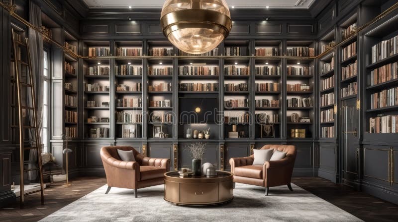 Beautiful Glamorous and Sophisticated Home Library Stock Illustration ...