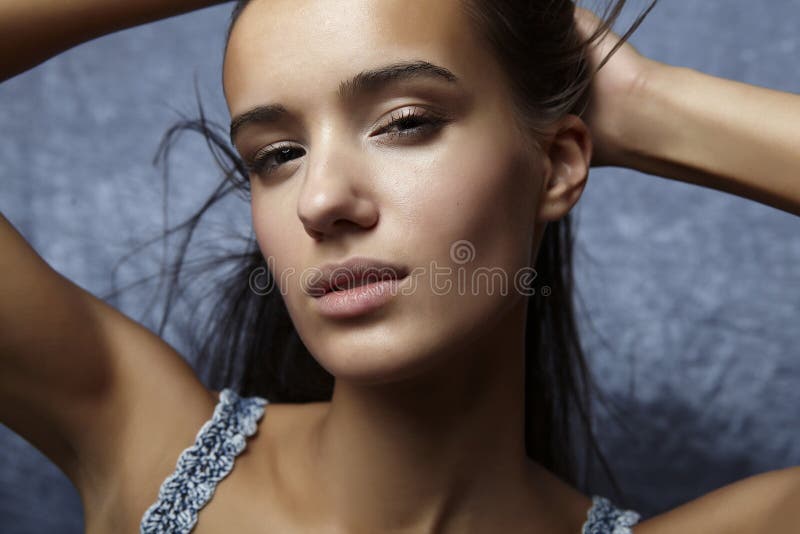 Beautiful Glamour Woman Posing in Blue Stock Image - Image of brightly ...