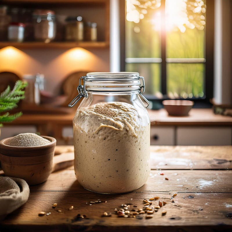 Beautiful Glass Jar of Spelt Sourdough Dough Rising. AI Content ...