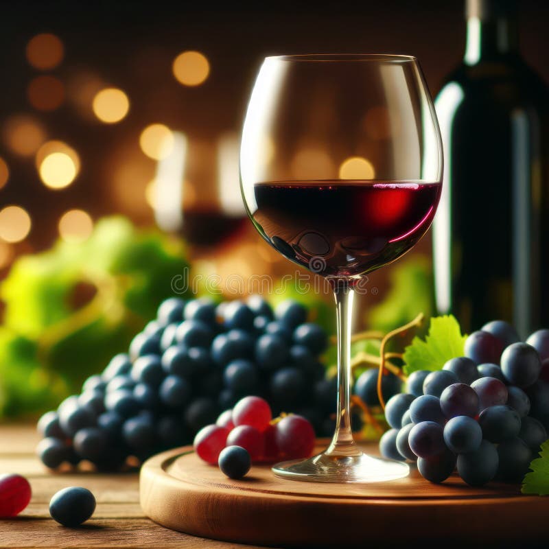 Beautiful Glass of Wine and Fresh Ripe Grapes Stock Illustration ...
