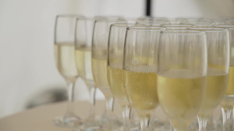 Beautiful Glasses of Champagne are on the Table for Guests Stock Video ...