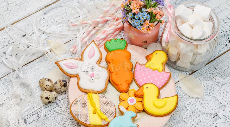 Beautiful Glazed Easter Cookies Stock Image - Image of dessert ...