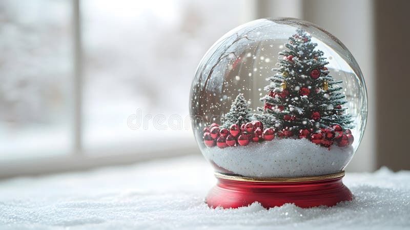 A Beautiful Globe Snow Ball with Christmas Theme with a White ...