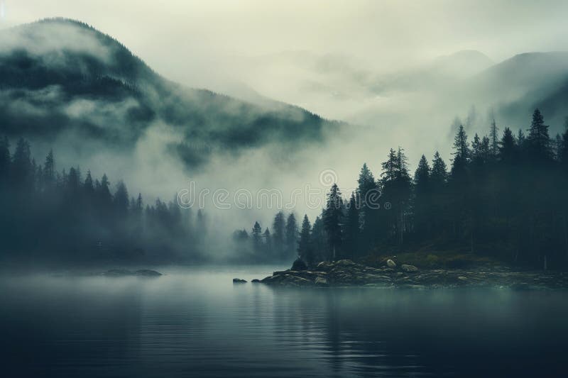 Beautiful and Gloomy Landscape with Fog Stock Illustration ...