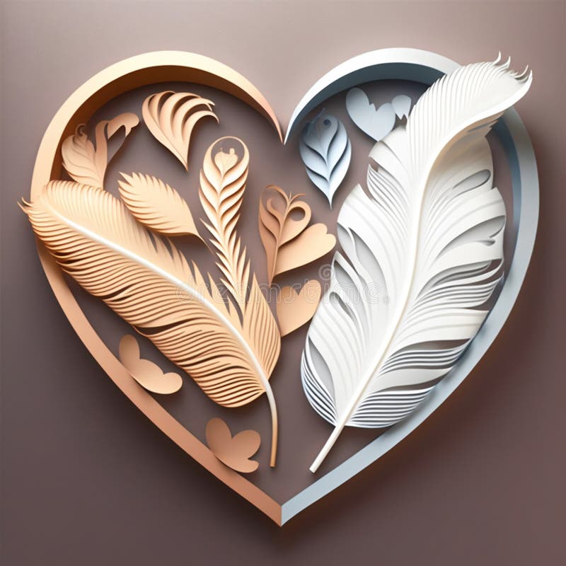 Beautiful Glossy, Paper Cut Feathers in Heart Shape Stock Illustration - Illustration of ...
