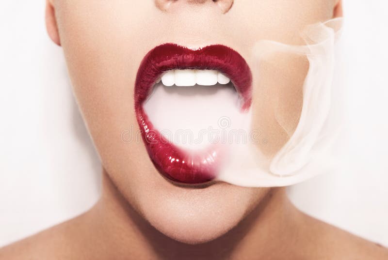 Beautiful Glossy Red Lips With Smoke Royalty Free Stock Photo - Image ...