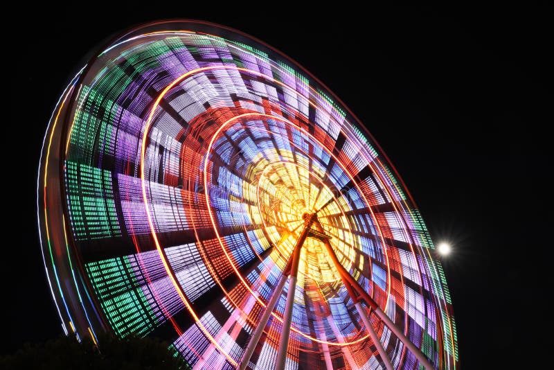Beautiful Glowing Ferris Wheel Against Dark Sky, Low Angle View Stock ...
