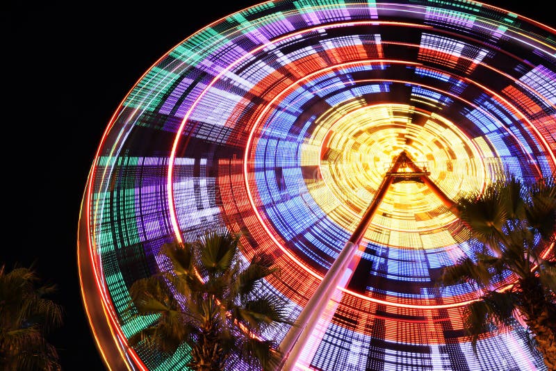 Beautiful Glowing Ferris Wheel Against Dark Sky, Low Angle View Stock ...