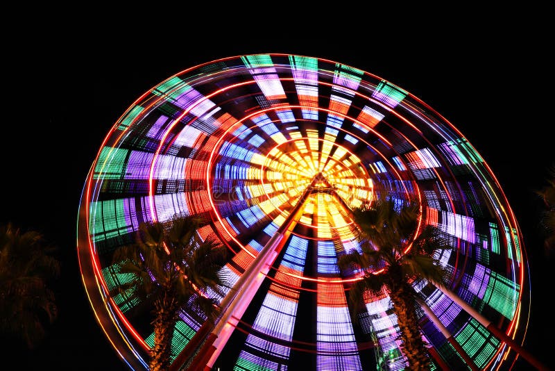 Beautiful Glowing Ferris Wheel Against Dark Sky, Low Angle View Stock ...
