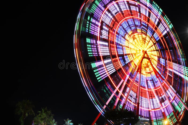 Beautiful Glowing Ferris Wheel Against Dark Sky, Low Angle View. Space ...