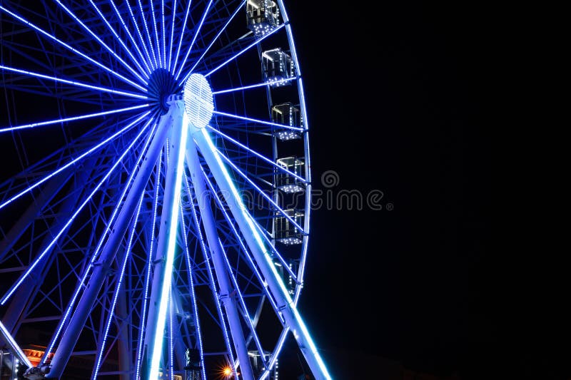 Beautiful Glowing Ferris Wheel Against Dark Sky. Space for Text Stock ...