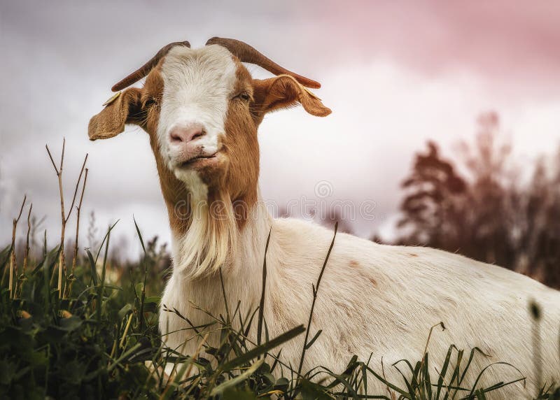 Beautiful goat in pasture stock image. Image of horn - 132019249