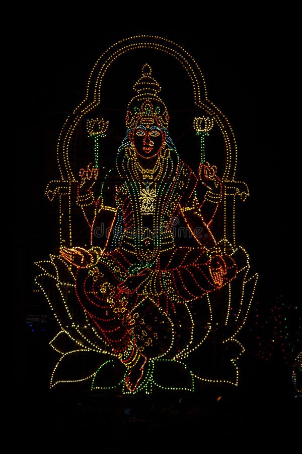 Beautiful Goddess Image in Serial Lights Stock Image - Image of goddess ...