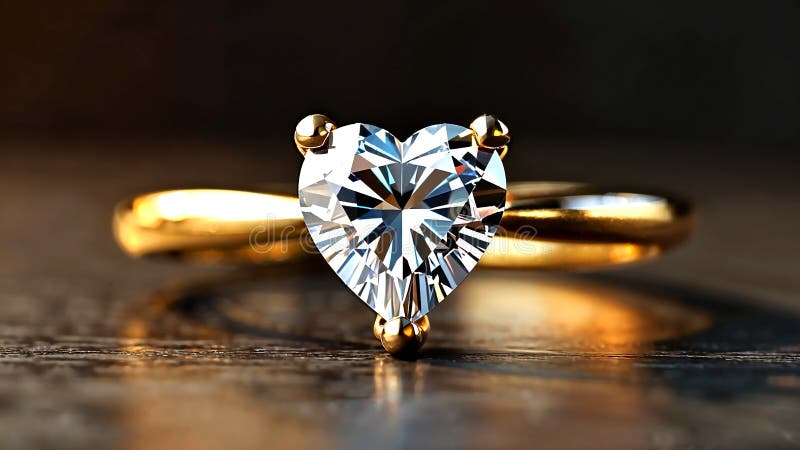 A Beautiful Gold Engagement Ring with a Love Shape Diamond Stock ...