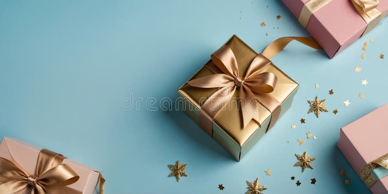 Beautiful Gold Gift Box on a Pastel Blue Aesthe Ai Generated Stock ...