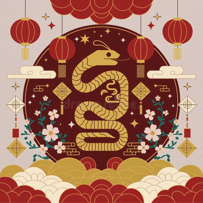 Beautiful Gold Snake Art Surrounded by Traditional Patterns and ...