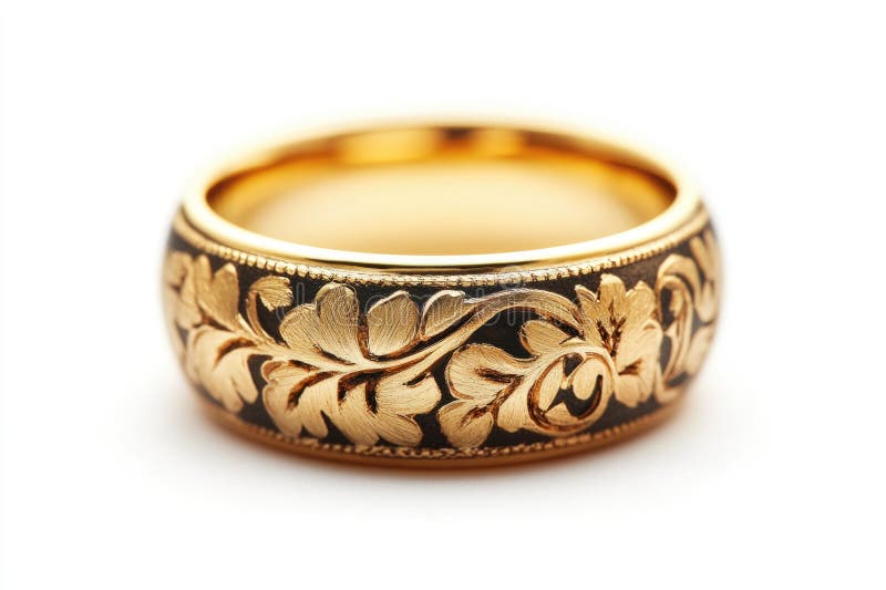 A Beautiful Gold Wedding Ring with Intricate Floral Design Stock ...