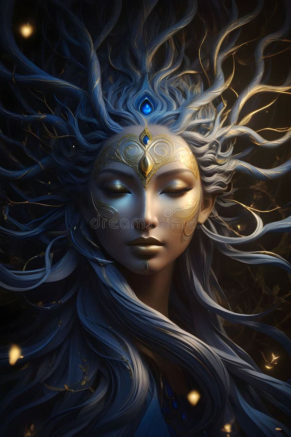 Beautiful Golden Art Portrait of Tree - Goddess. Digital Artwork Stock ...
