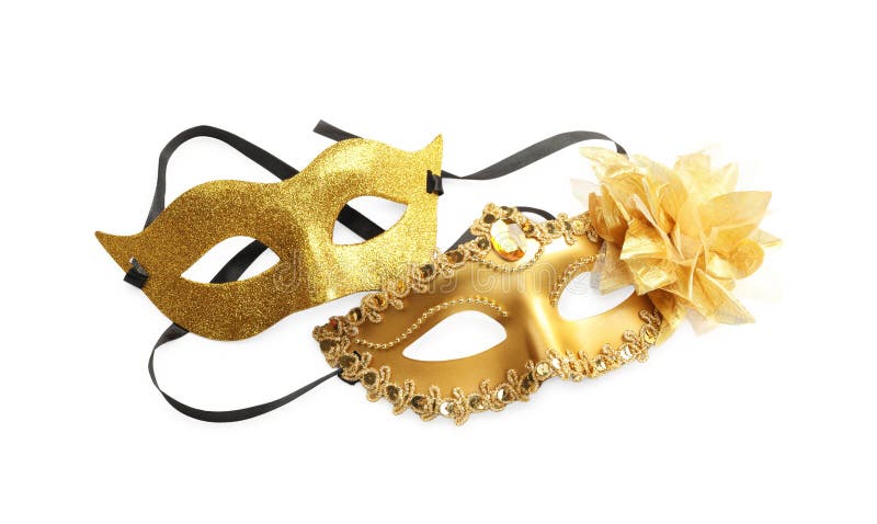 Beautiful Golden Carnival Masks Isolated on White Stock Photo - Image ...