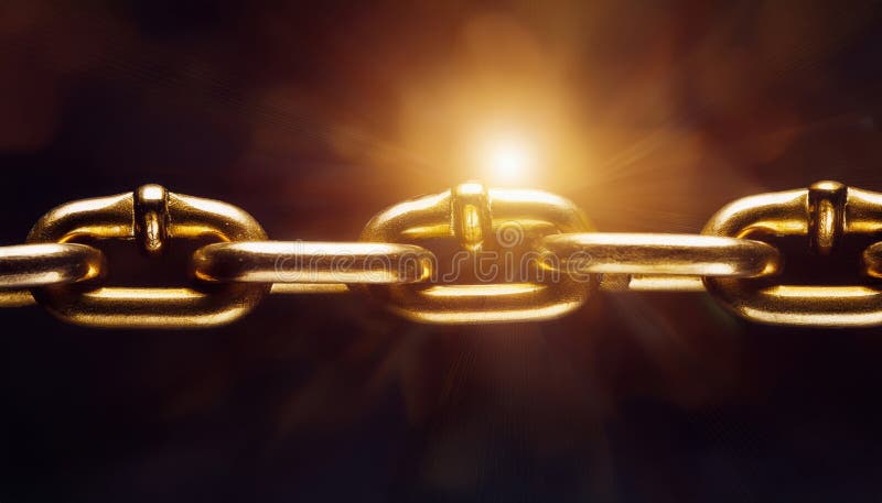 A Beautiful Golden Chain with Interlocked Links and Light Shining ...
