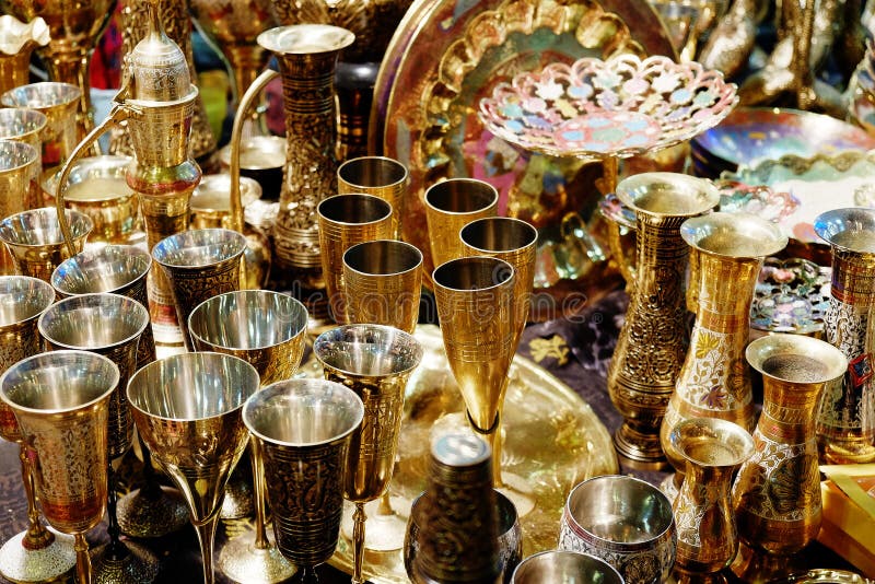 Beautiful Golden Cups and Jugs Stock Photo - Image of decor, drink ...