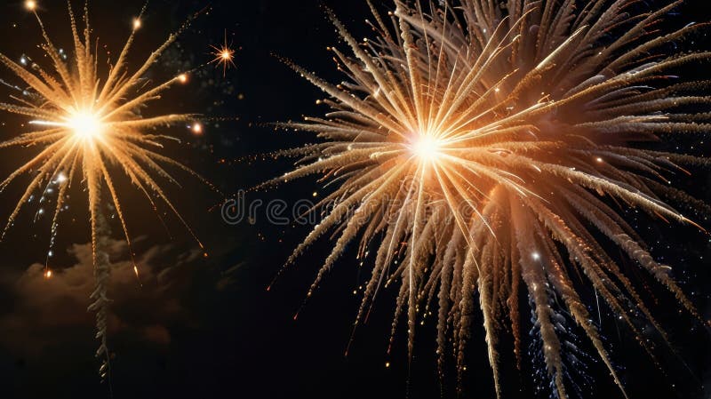 Bright Golden Fireworks Exploding Against a Dark Night Sky Stock Image ...