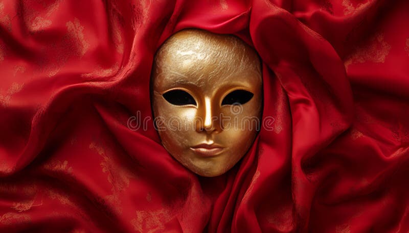Beautiful Golden Mask on Red Silk Fabric Stock Image - Image of ...