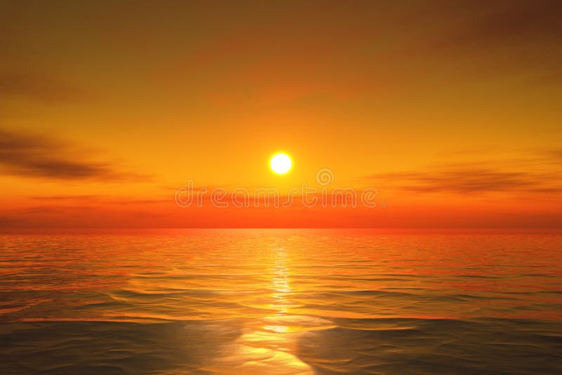 Red Golden Ocean Sunset with Fishing Boat on Horizon Stock Image ...
